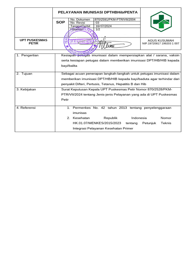 SOP Imunisasi DPT New | PDF