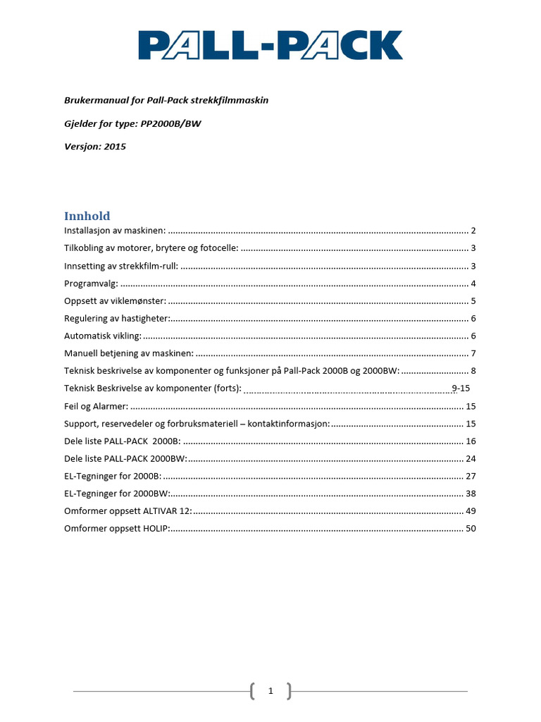 PP2000B-BW Norsk Brukermanual 2015 - 202308240942 | PDF