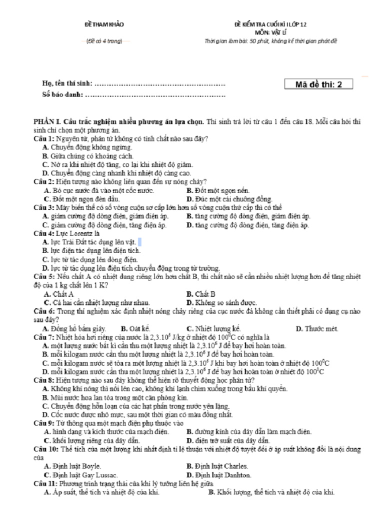 Đề cuối kì 1 - 002 | PDF