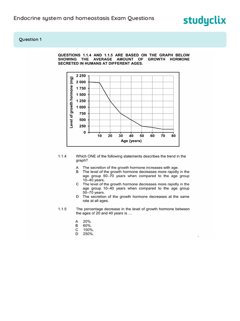Endocrine System and Homeostasis Exam Questions | PDF