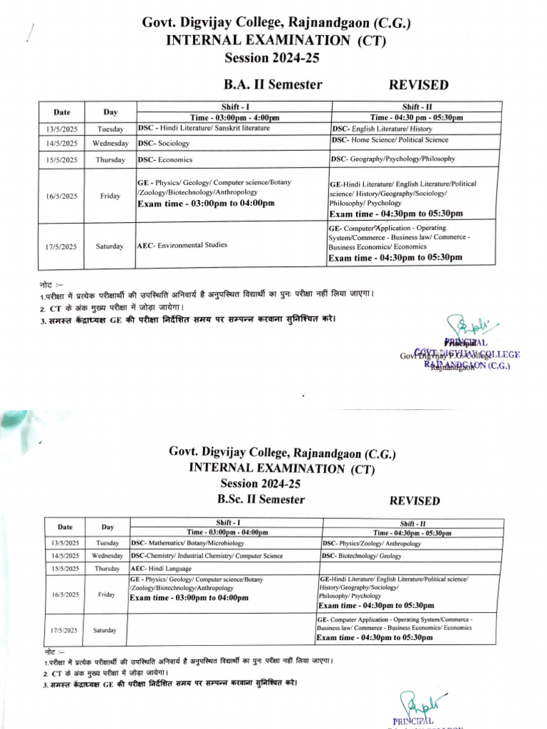 CT II Sem Revised Time Table | PDF | Liberal Arts Education | Science