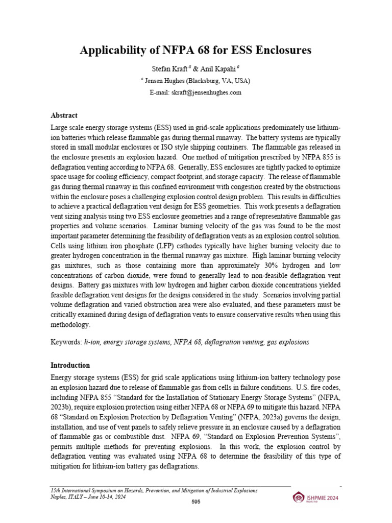 NFPA 68 for Energy Storage Systems | PDF | Lithium Ion Battery | Gases