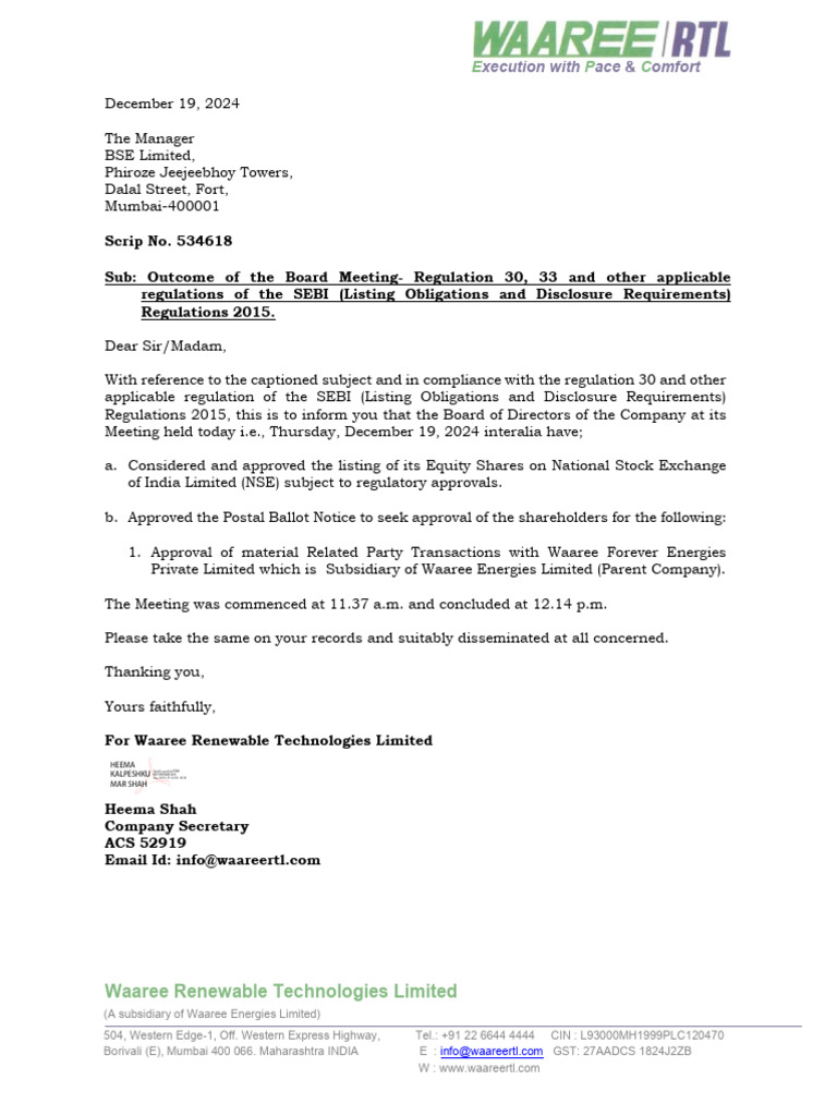 Waaree Renewable Technologies Limited: Xecution With Ace Omfort | PDF