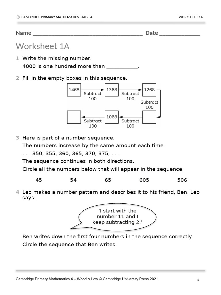 Prim Maths 4 2ed TR Diff Ws 1a | PDF