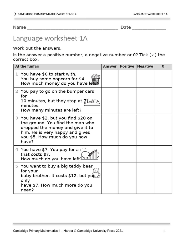 Prim Maths 4 2ed TR Lang Ws 1a | PDF