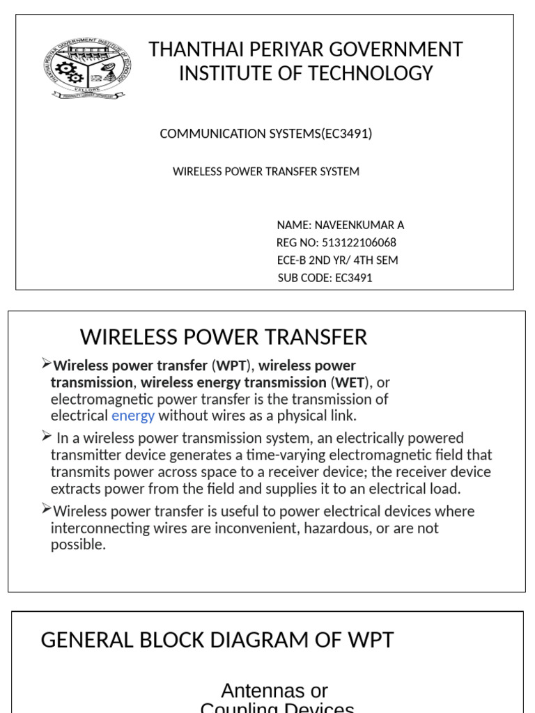 Communication Systems WIRELESS POWER TRANSFER | PDF | Electromagnetic ...