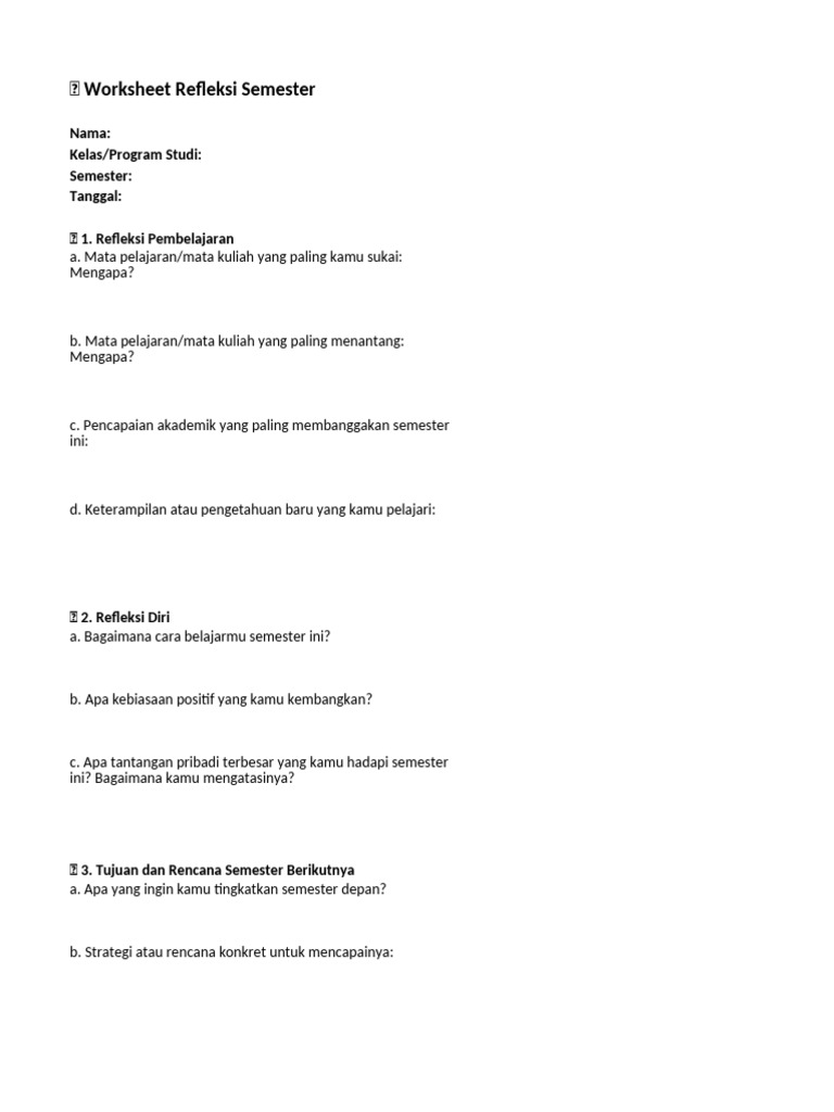 Refleksi Pembelajaran Semester Siswa | PDF