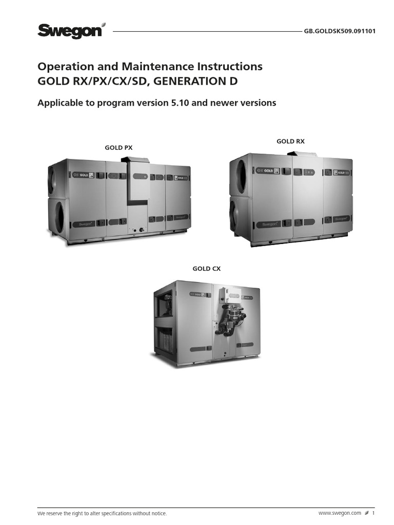 Swegon Gold PX Operation Manual | PDF | Duct (Flow) | Heat Exchanger