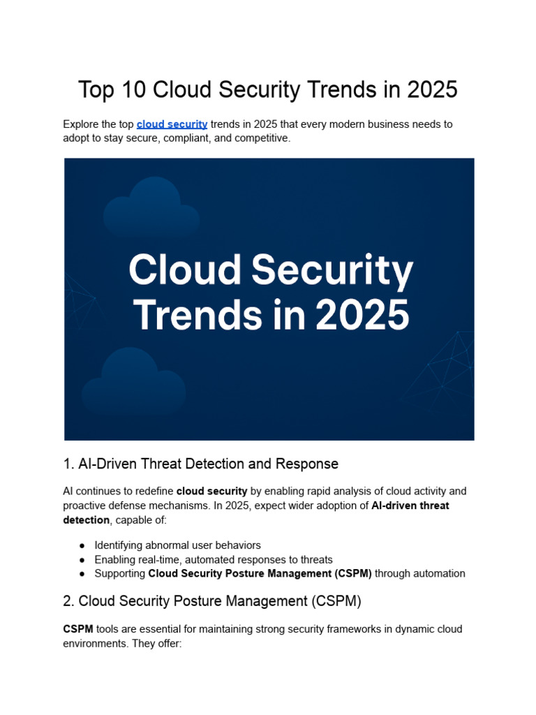 Top 10 Cloud Security Trends in 2025 | PDF | Security | Computer Security