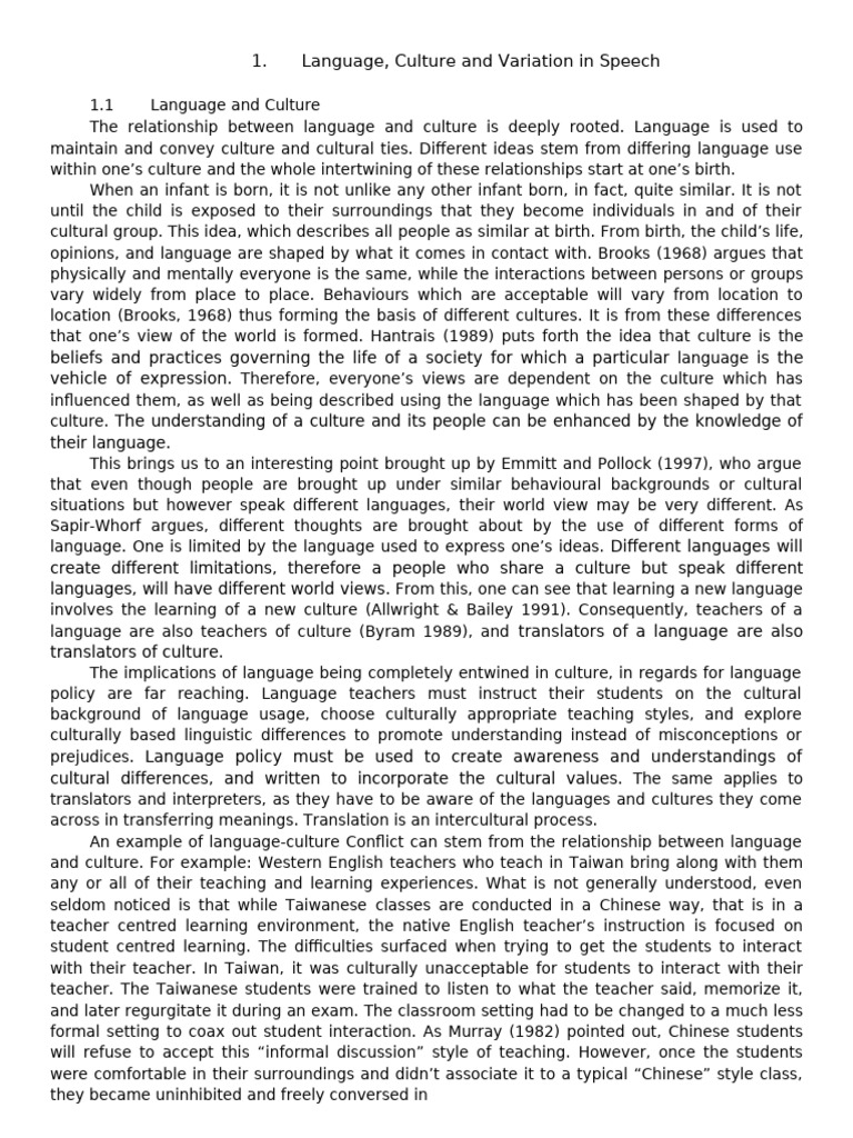 Language, Culture and Language Variation in Speech - THEORY | PDF ...