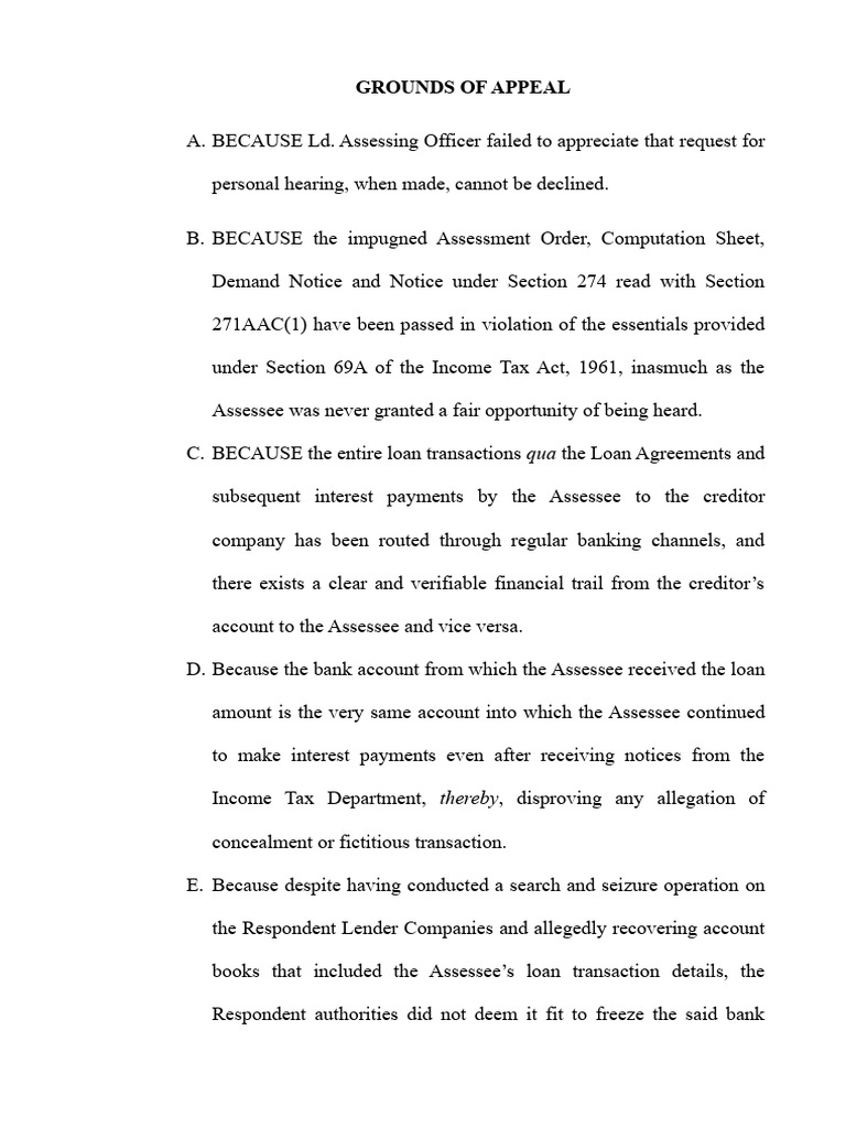 GROUNDS OF APPEAL Income Tax Statutory Appeal | PDF | Loans | Taxes