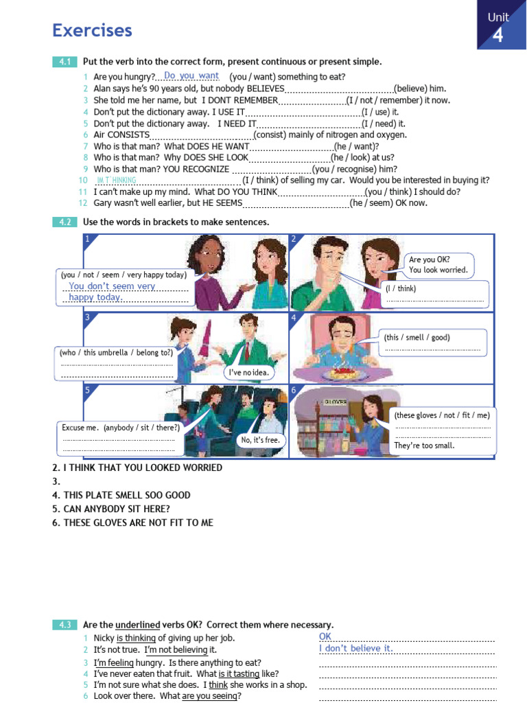 Unit 3 Present Continuous and Present Simple II Exersice | PDF
