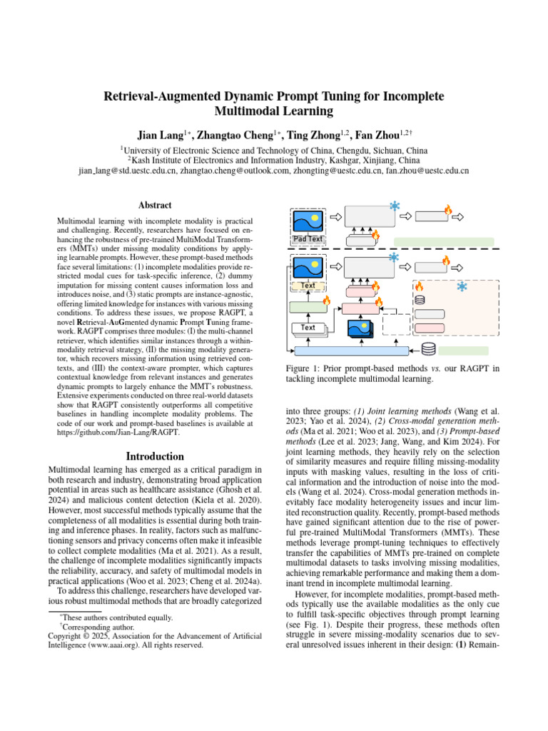 Retrieval-Augmented Dynamic Prompt Tuning for Incomplete Multimodal Learning | PDF | Learning ...