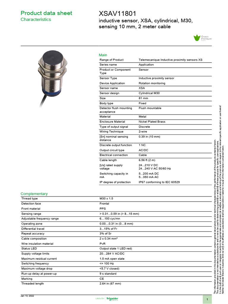 XSAV11801 Inductive Sensor Overview | PDF | Sensor | Alternating Current