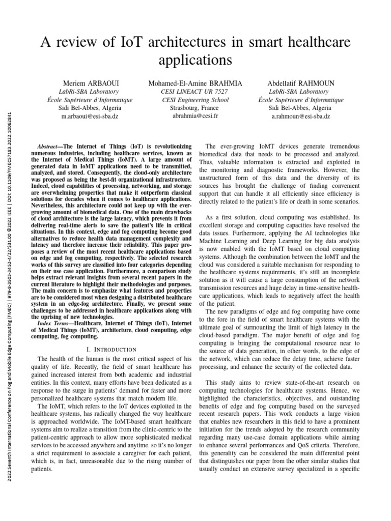 A Review Of Iot Architectures In Smart Healthcare Applications Pdf Internet Of Things