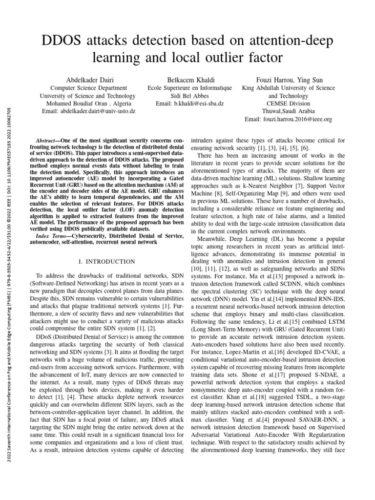 DDOS Attacks Detection Based On Attention-Deep Learning and Local Outlier Factor | PDF | Machine ...