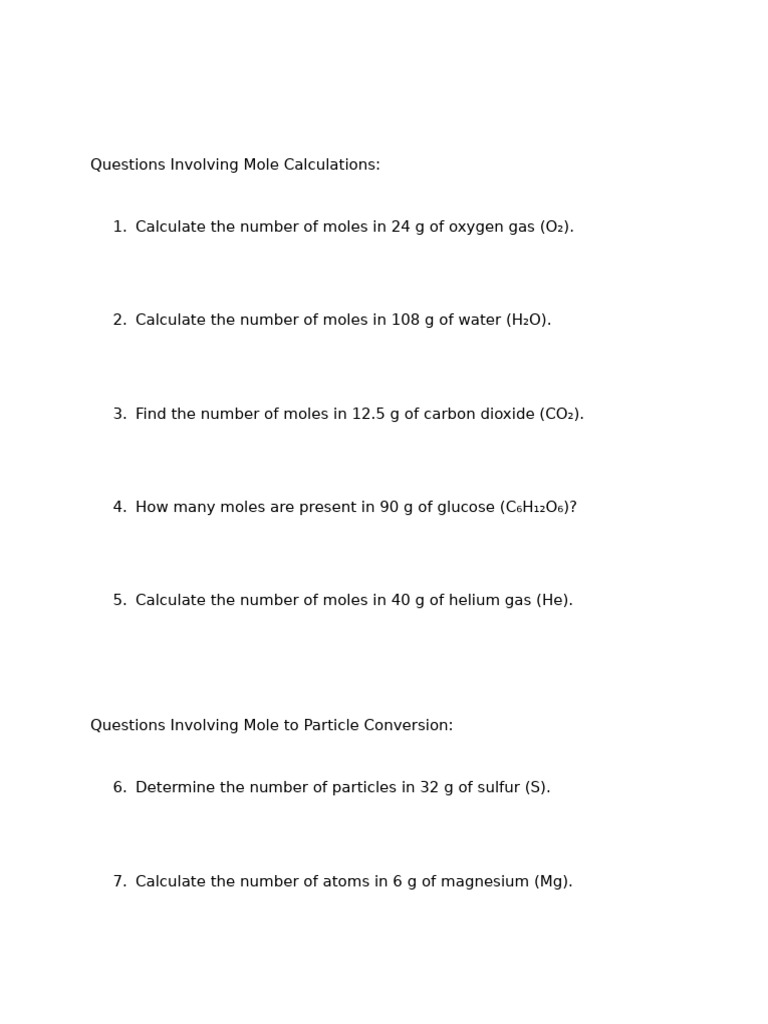 Mole Concept Numericals HW | PDF