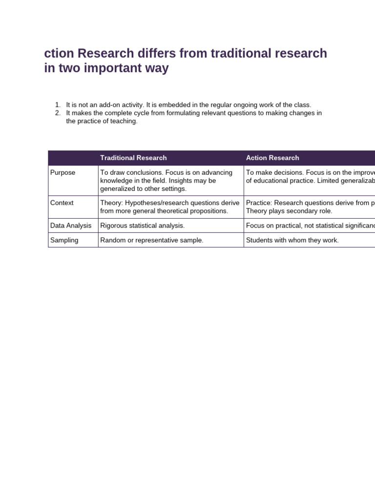 Action vs. Traditional Research in Education | PDF