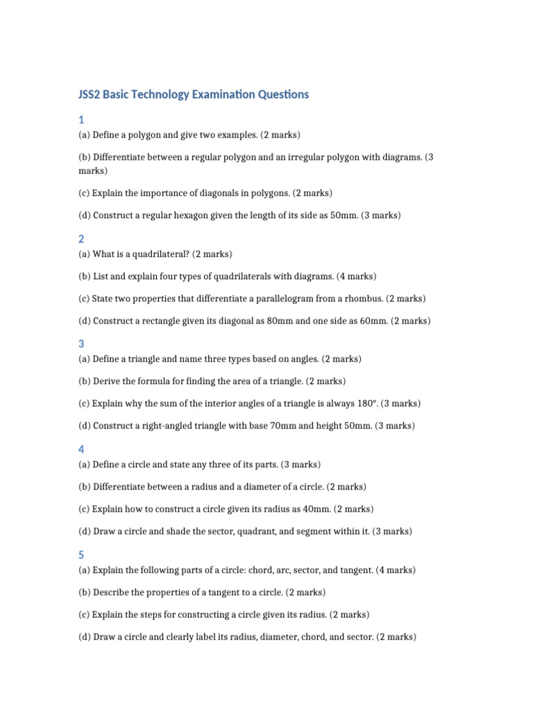 JSS2 Basic Technology Exam Questions | PDF