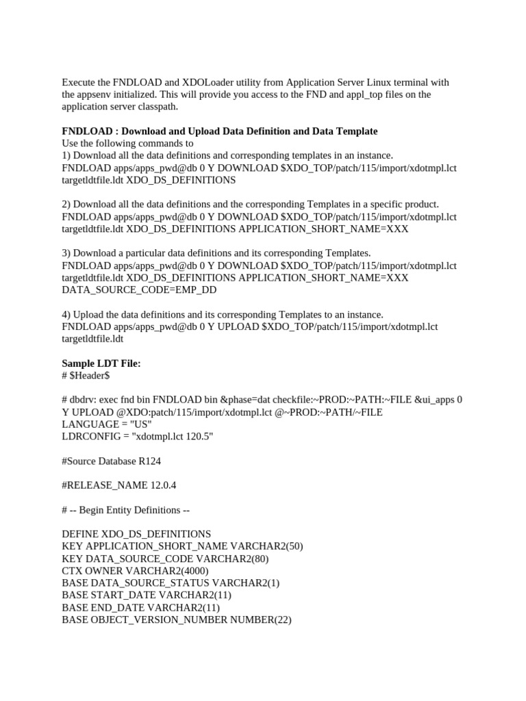 FNDLOAD and XDOLoader Commands | PDF | Metadata | Computing