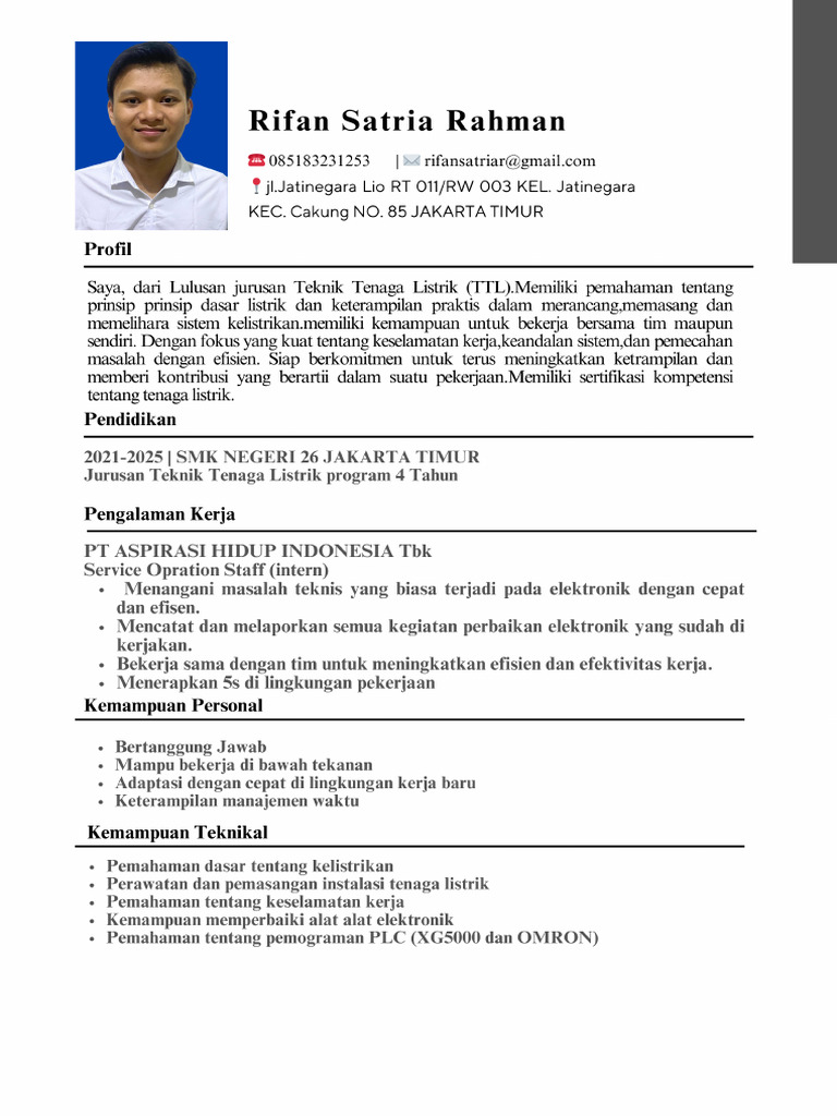 CV Rifan Satria Rahman PDF | PDF
