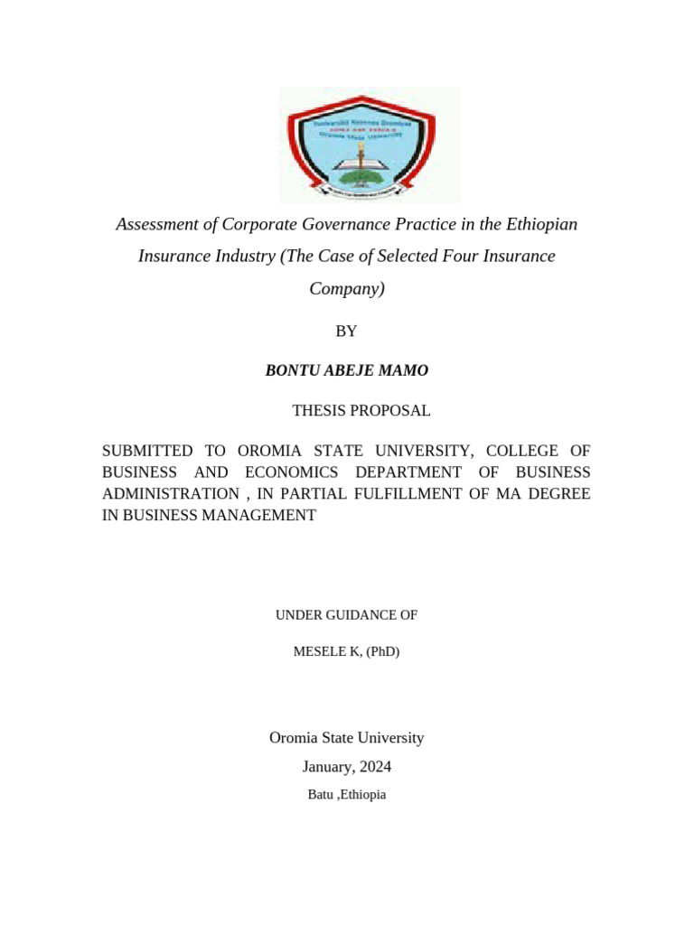 Bontu Abeje Reformmated First Draft Proposal | PDF | Corporate Governance | Governance