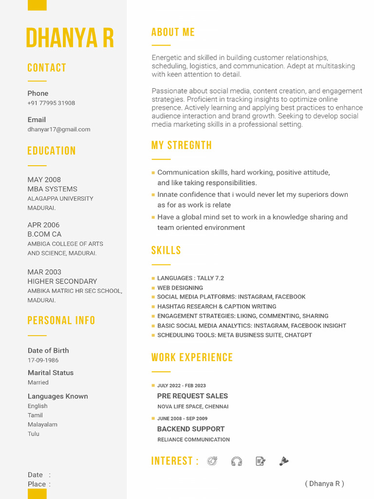 Dhanya R Resume | PDF