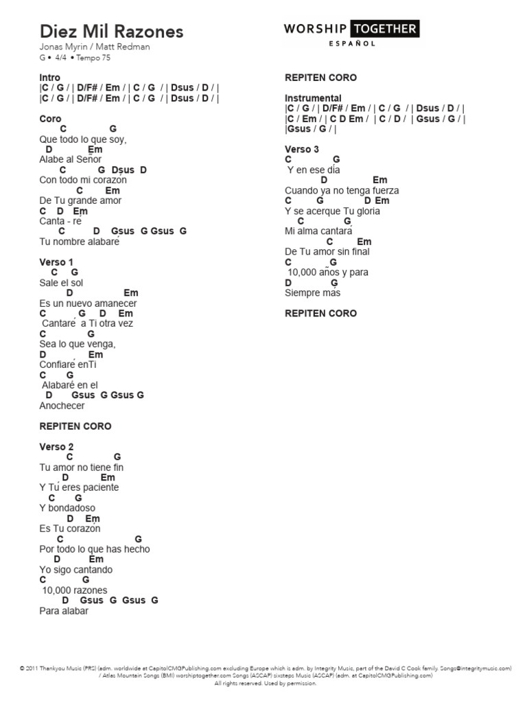 Letra de "Diez Mil Razones" | PDF
