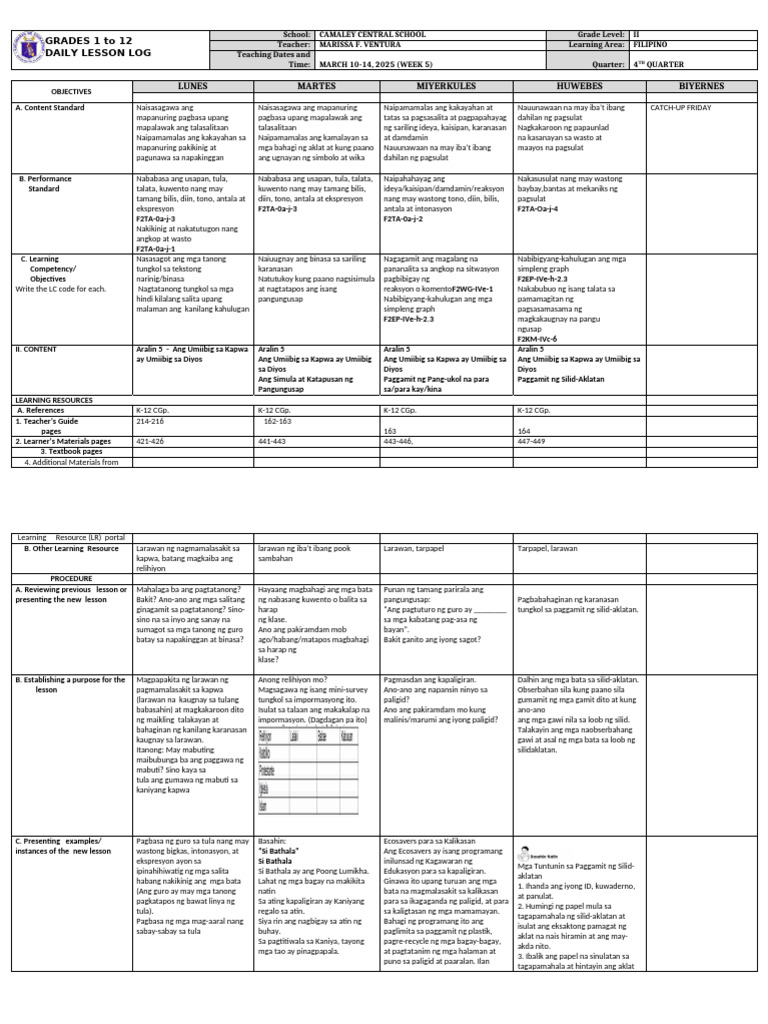 DLL Filipino 2 q4 w5 | PDF