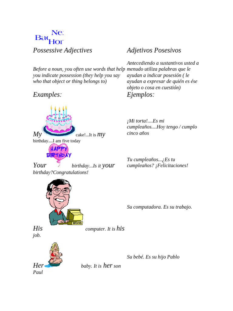 Possessive Adjectives | PDF | Morfología Lingüística | Sintaxis