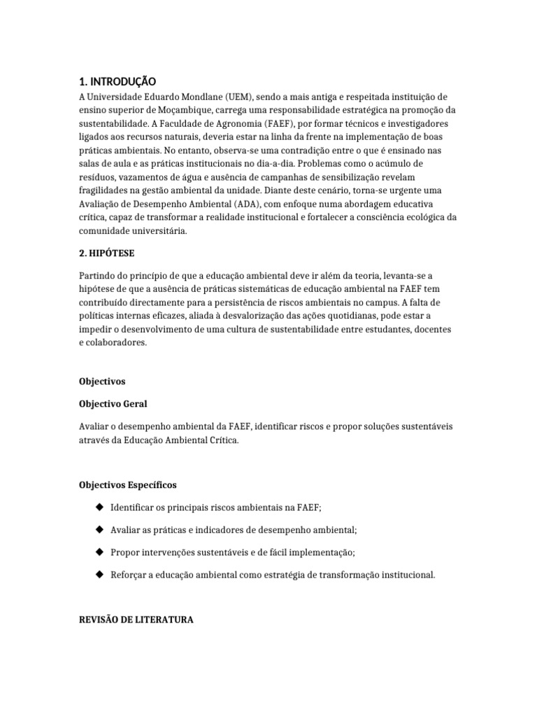 Avaliação Ambiental na FAEF da UEM | PDF | Desperdício | Ambiente natural