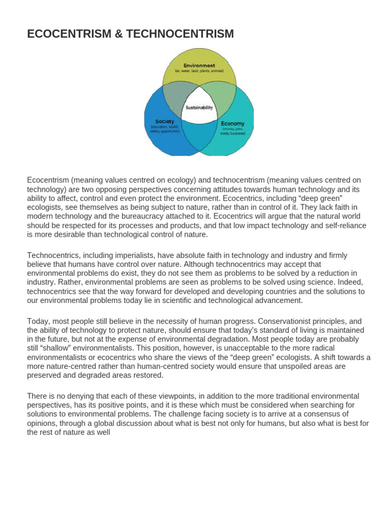 Ecocentrism and Technocentrism | PDF | Sustainability | Greenhouse Gas