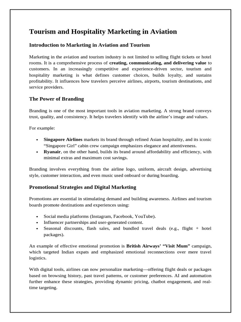 Aviation Tourism Marketing Strategies | PDF | Marketing | Frequent ...