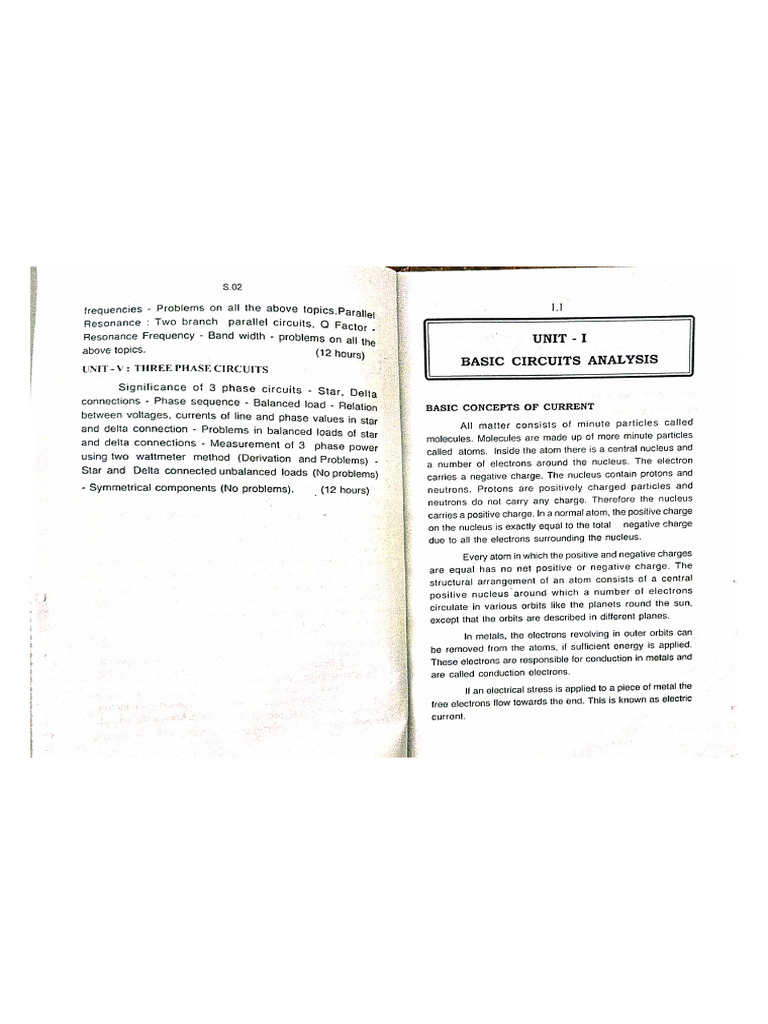 Electrical Circuit Theory Unit-1 | PDF | Electric Current | Atoms