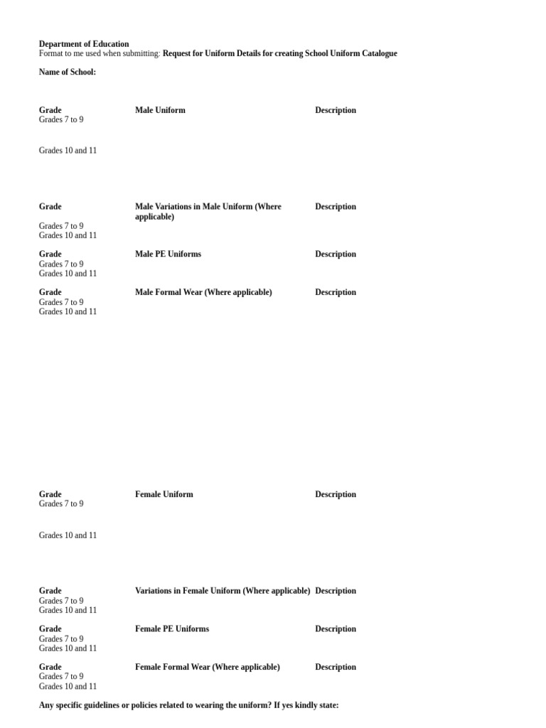School Uniform Catalogue Submission Guide | PDF