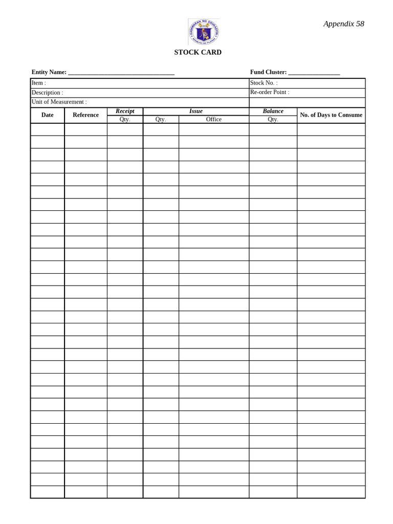 Appendix 58 Stock Card | PDF