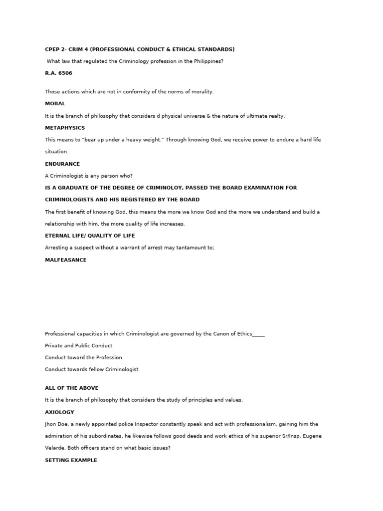 Cpep 2 - Crim 4 (Professional Conduct & Ethical Standards) | PDF | Criminology | Morality