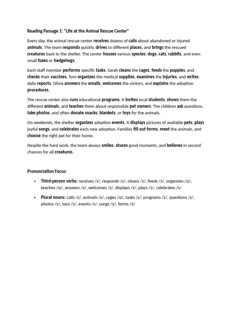 Present Simple Reading Passages | PDF