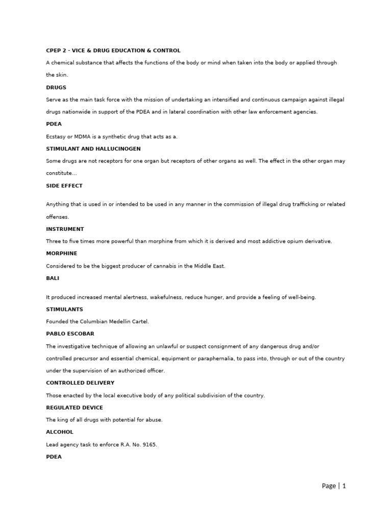 Cpep 2 - Vice & Drug Education & Control | PDF | Drugs | Narcotic