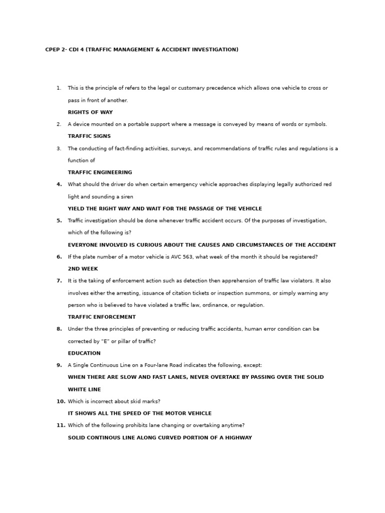 Cpep 2 - Cdi 4 (Traffic Management & Accident Investigation) | PDF | Traffic | Traffic Light