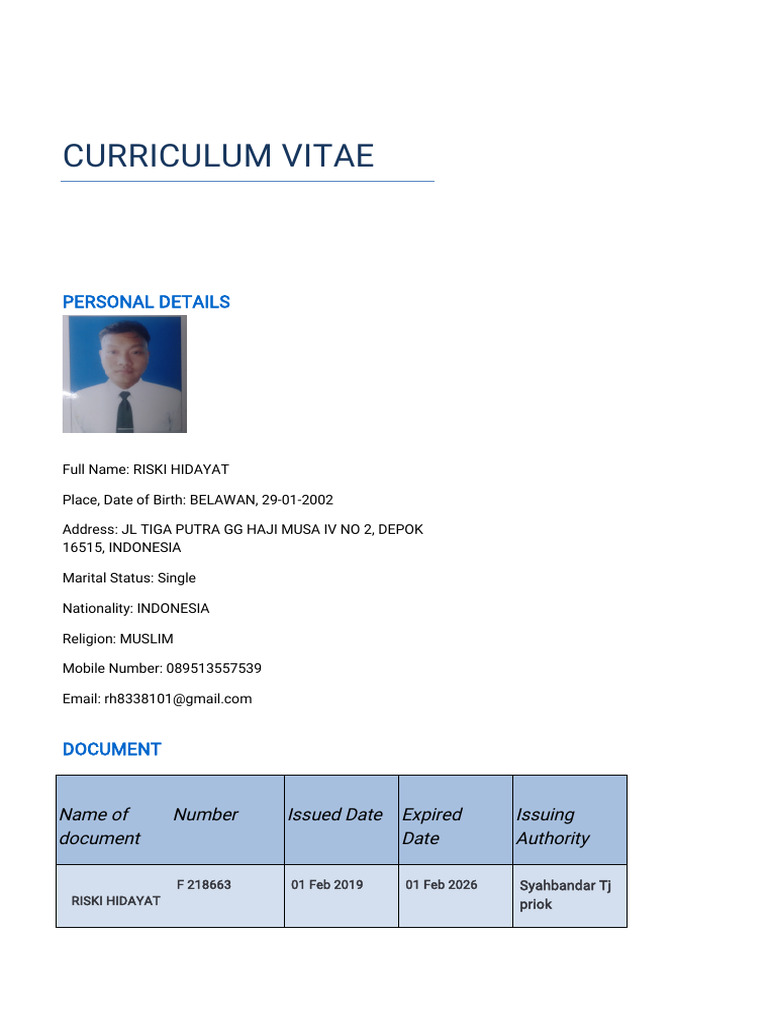 Curriculum Vitae: Personal Details | PDF