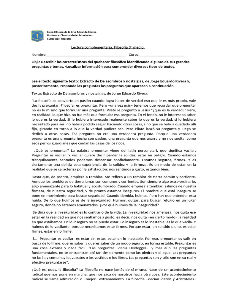 Características del Quehacer Filosófico | PDF | Verdad | Realidad