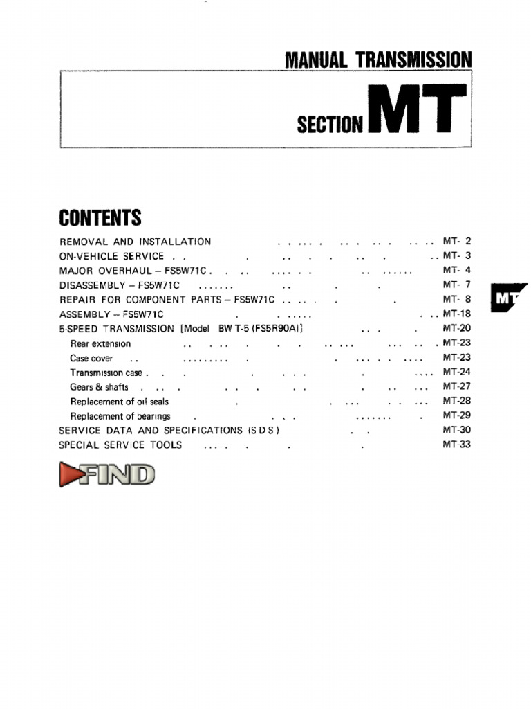 FS5W71C Transmission Repair Manual | PDF | Gear | Manual Transmission