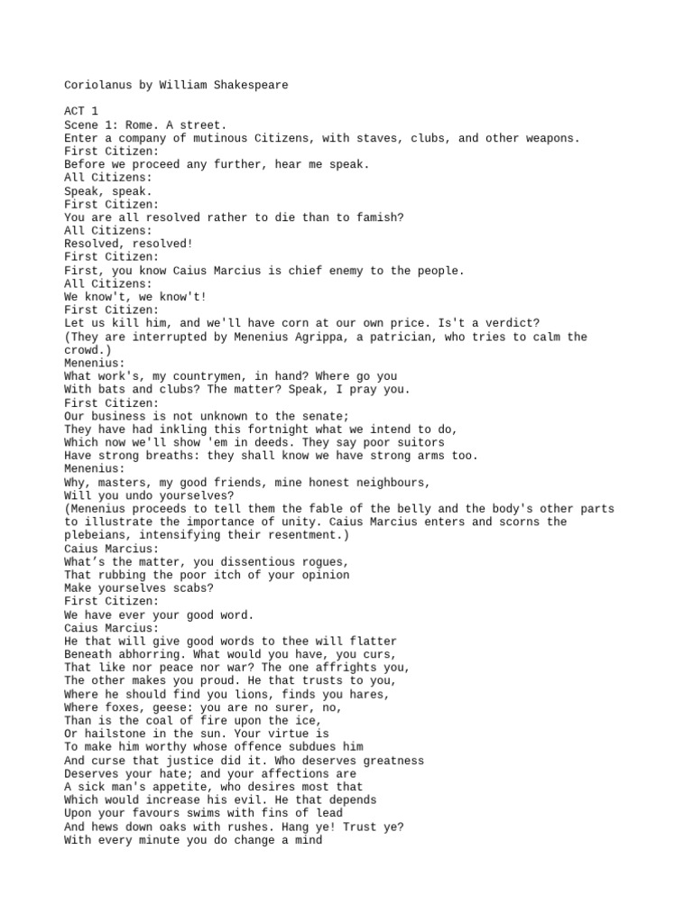 Coriolanus: Full Play Online | PDF