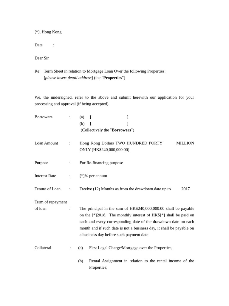 Term Sheet - HKD 240M (Draft) | PDF