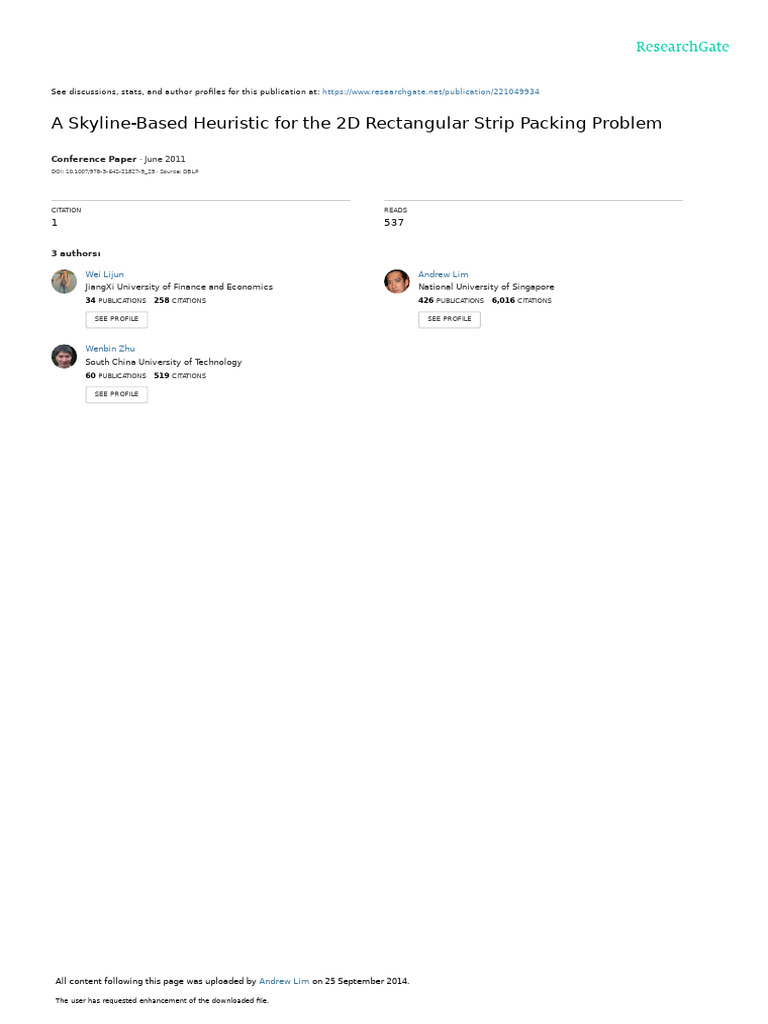 A Skyline Heuristic For The 2 D | PDF | Algorithms | Algorithms And ...