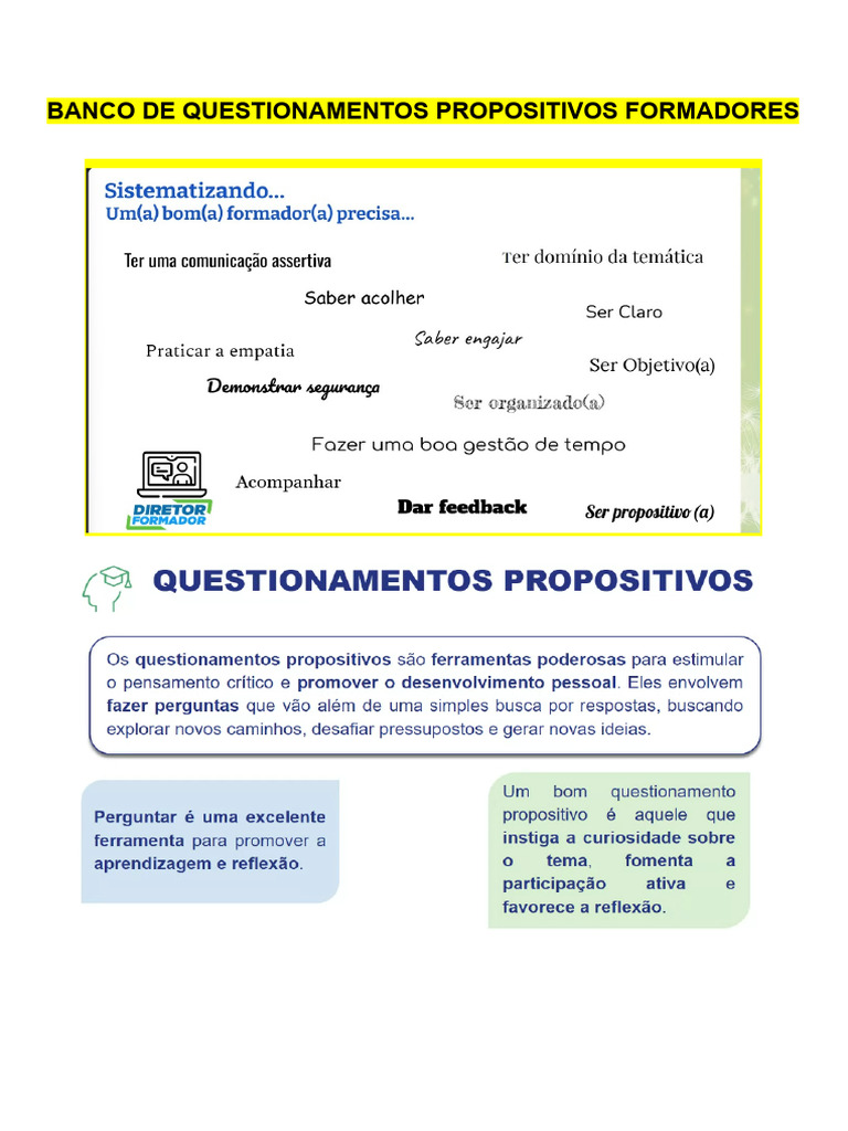 Banco de Questionamentos Propositivos | PDF | Aprendizado | Pedagogia