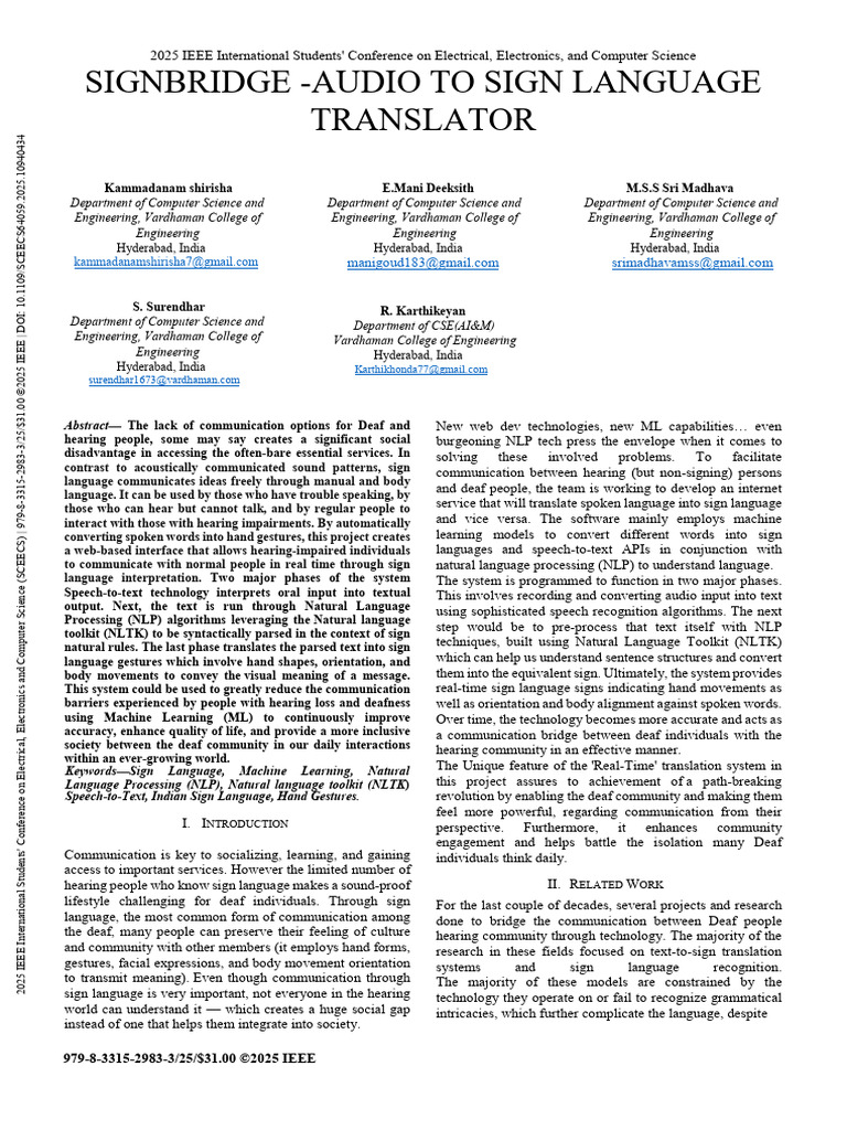 Signbridge-Audio To Sign Language Translator | PDF | Parsing | Linguistics