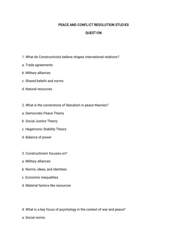 Peace and Conflict Resolution Theories | PDF | International Relations ...