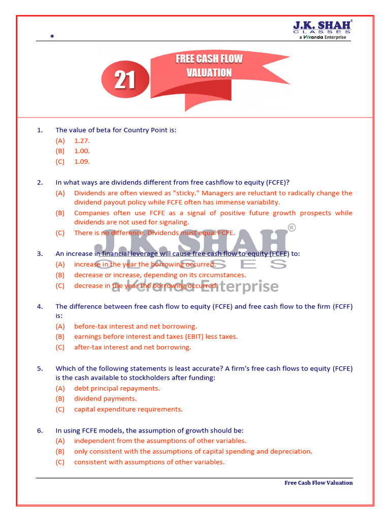 Reading 19 Free Cash Flow Valuation | PDF | Free Cash Flow | Stock ...